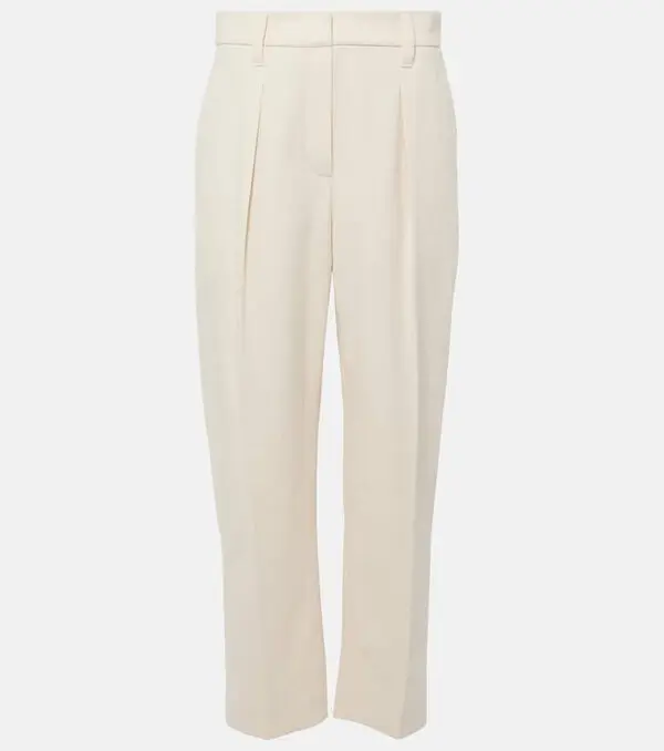 Brunello Cucinelli Gabardine High-rise Straight Pants - White