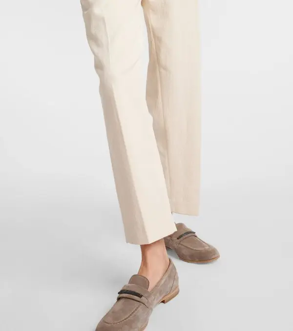 Brunello Cucinelli Gabardine High-rise Straight Pants - White