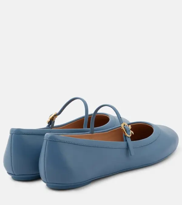 GIANVITO ROSSI Carla Leather Mary Jane Flats - Blue