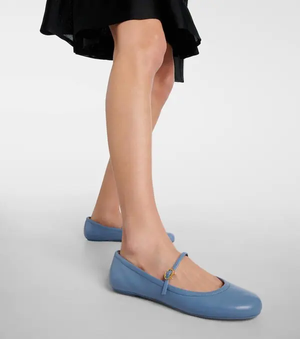 GIANVITO ROSSI Carla Leather Mary Jane Flats - Blue