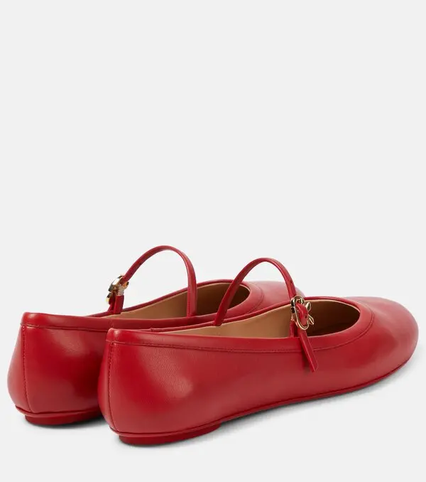 GIANVITO ROSSI Carla Leather Mary Jane Flats - Red