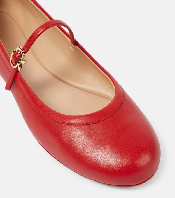 GIANVITO ROSSI Carla Leather Mary Jane Flats - Red