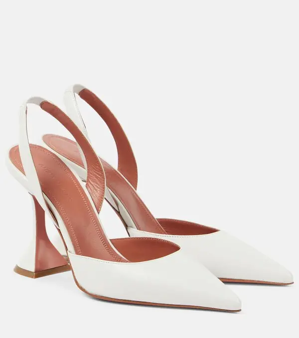 Amina Muaddi Holli 95 Leather Slingback Pumps - White