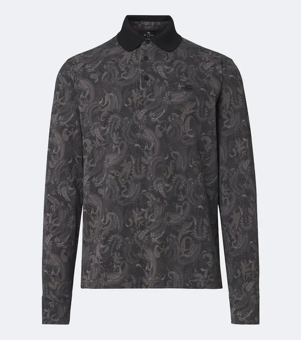 Etro Printed Cotton Piqué Polo Shirt - Black