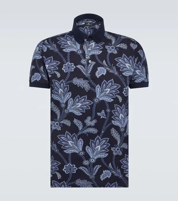 Etro Printed Cotton Piqué Polo Shirt - Blue
