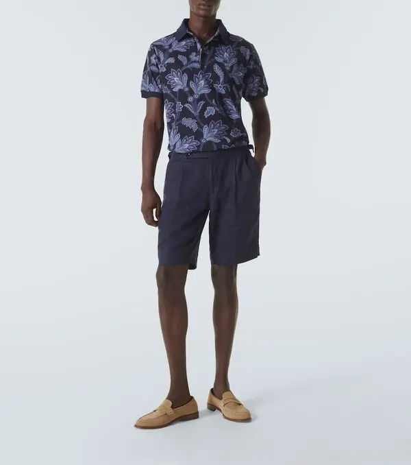 Etro Printed Cotton Piqué Polo Shirt - Blue