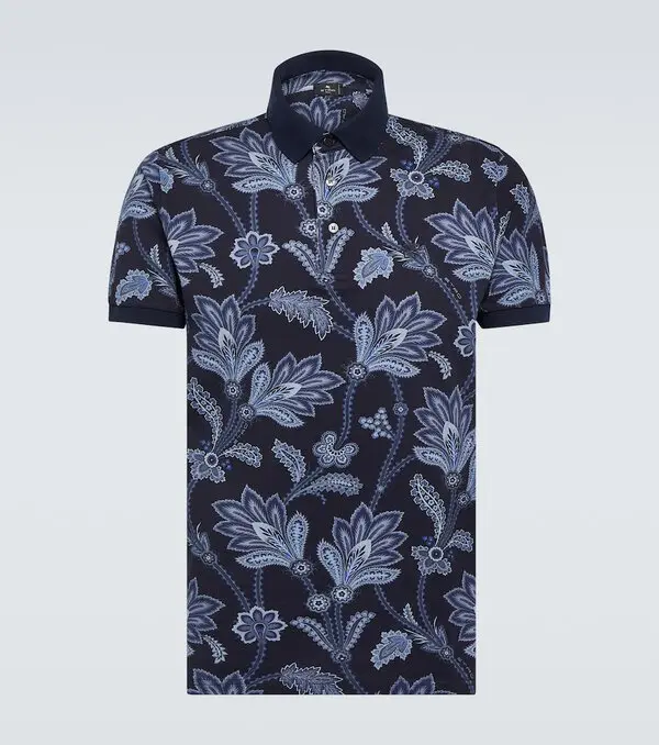 Etro Printed Cotton Piqué Polo Shirt - Blue