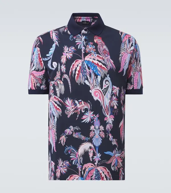 Etro Printed Cotton Piqué Polo Shirt - Blue