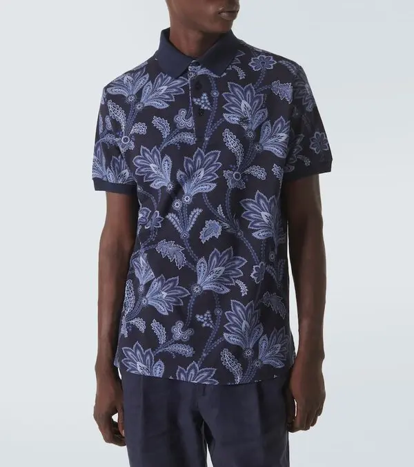 Etro Printed Cotton Piqué Polo Shirt - Blue