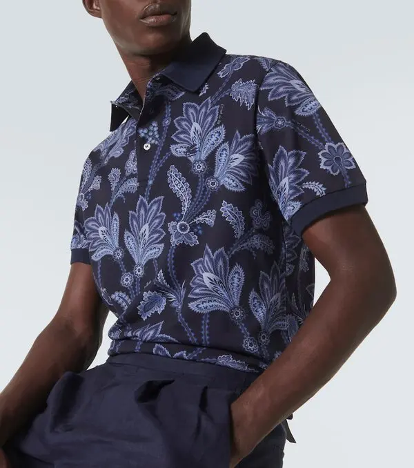 Etro Printed Cotton Piqué Polo Shirt - Blue