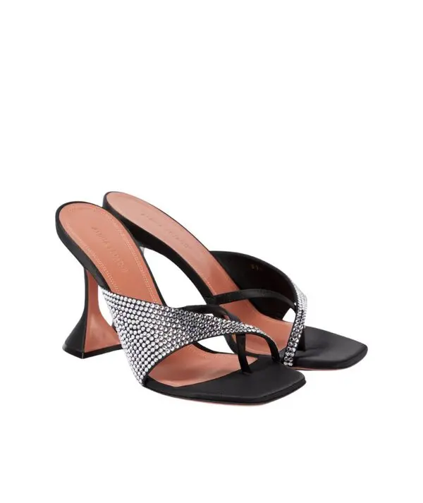 Amina Muaddi Shiona Embellished Satin Mules - Black