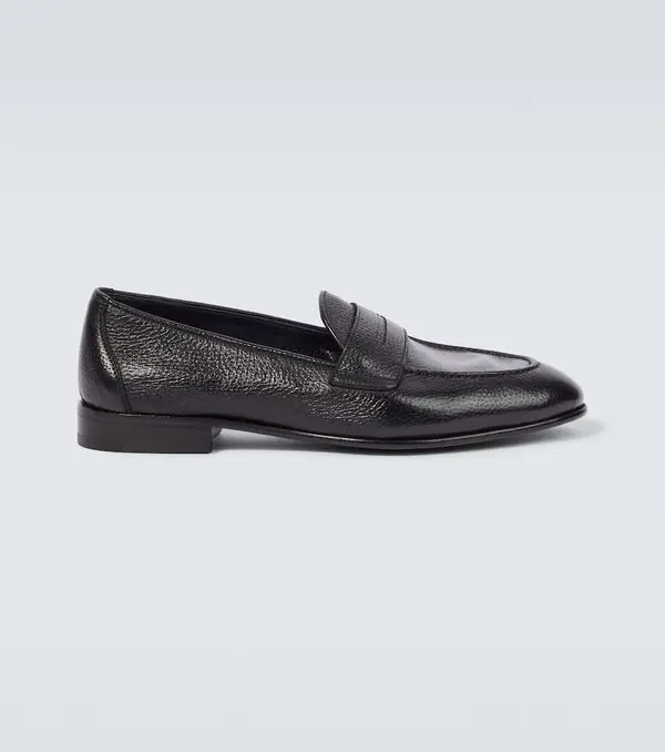 Brioni Appia Grained Leather Penny Loafers - Black