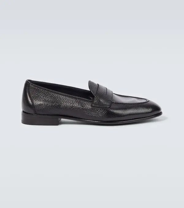 Brioni Appia Grained Leather Penny Loafers - Black