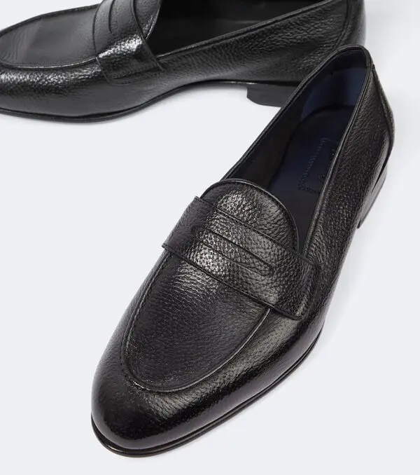 Brioni Appia Grained Leather Penny Loafers - Black