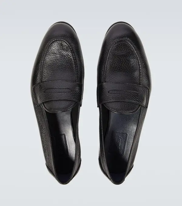 Brioni Appia Grained Leather Penny Loafers - Black