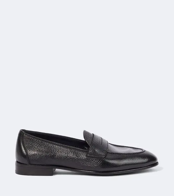 Brioni Appia Grained Leather Penny Loafers - Black
