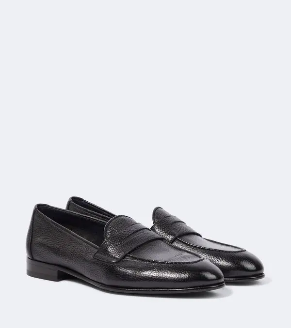 Brioni Appia Grained Leather Penny Loafers - Black
