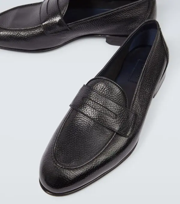Brioni Appia Grained Leather Penny Loafers - Black