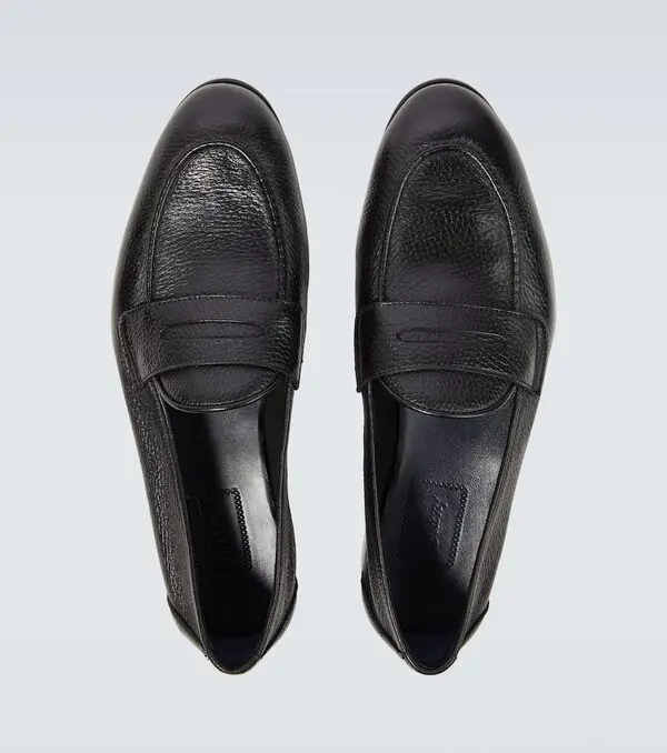 Brioni Appia Grained Leather Penny Loafers - Black