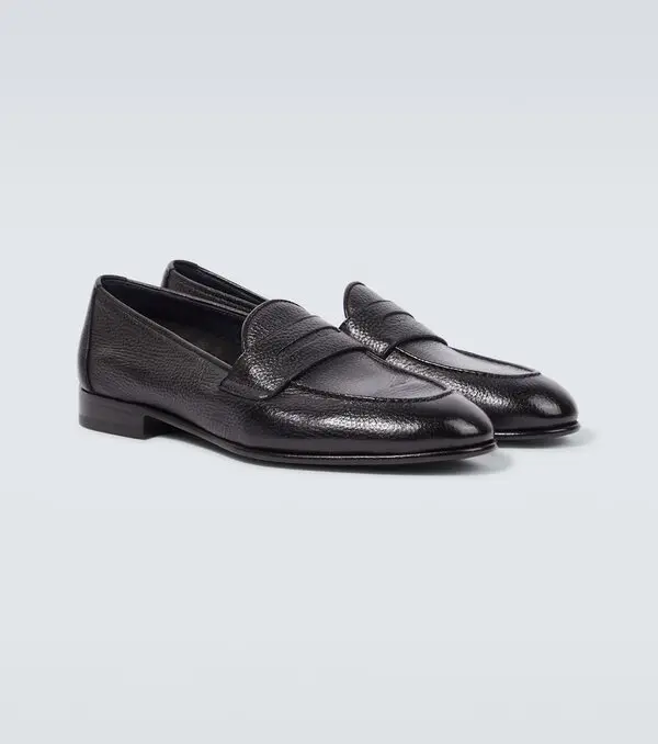 Brioni Appia Grained Leather Penny Loafers - Black