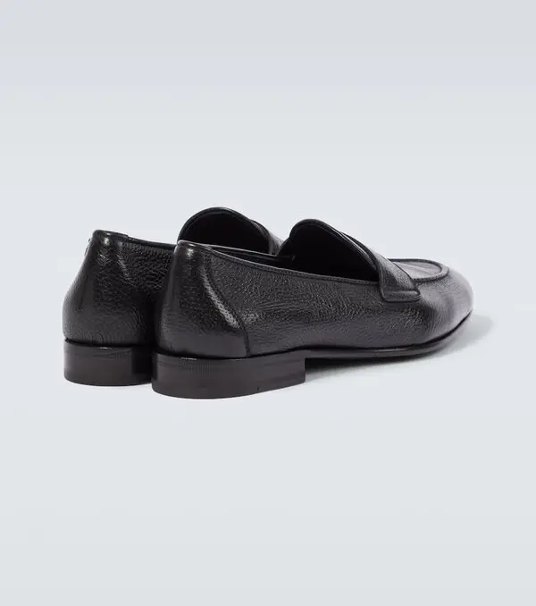 Brioni Appia Grained Leather Penny Loafers - Black