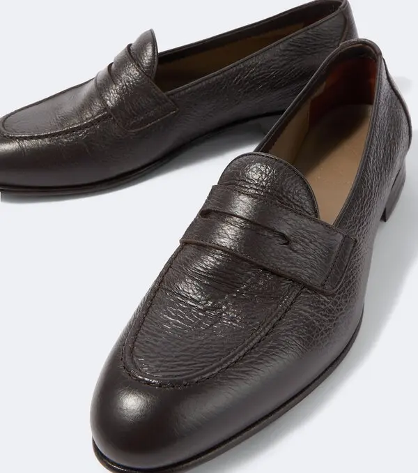 Brioni Appia Grained Leather Penny Loafers - Brown