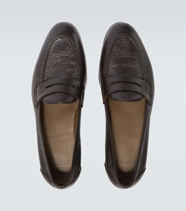 Brioni Appia Grained Leather Penny Loafers - Brown