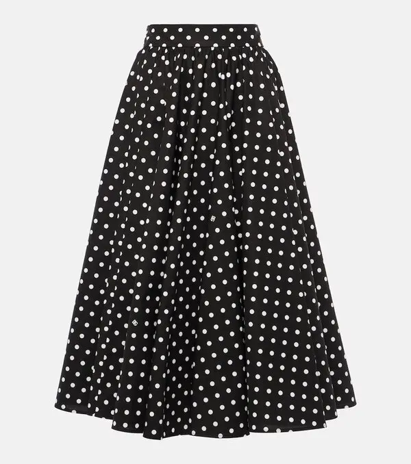 Dolce & Gabbana Polka-dot High-rise Cotton Poplin Midi Skirt - Black