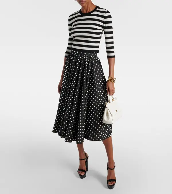 Dolce & Gabbana Polka-dot High-rise Cotton Poplin Midi Skirt