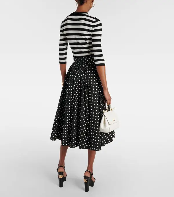 Dolce & Gabbana Polka-dot High-rise Cotton Poplin Midi Skirt
