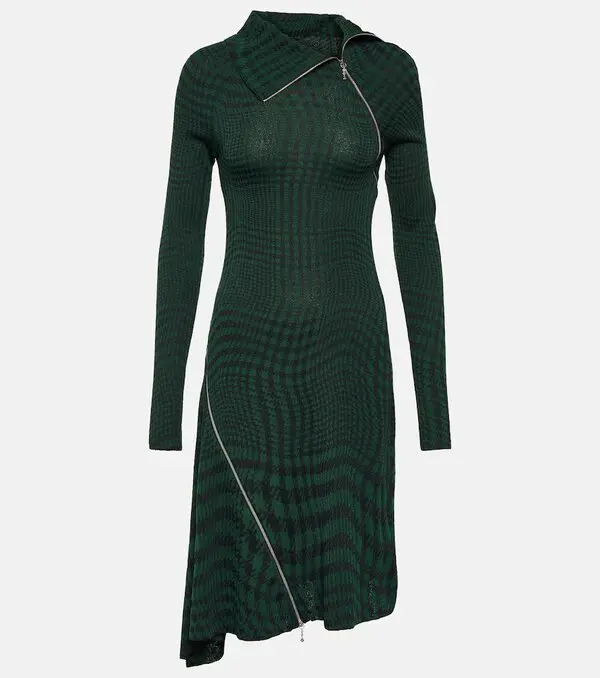 Burberry Check Wool-blend Midi Dress - Green