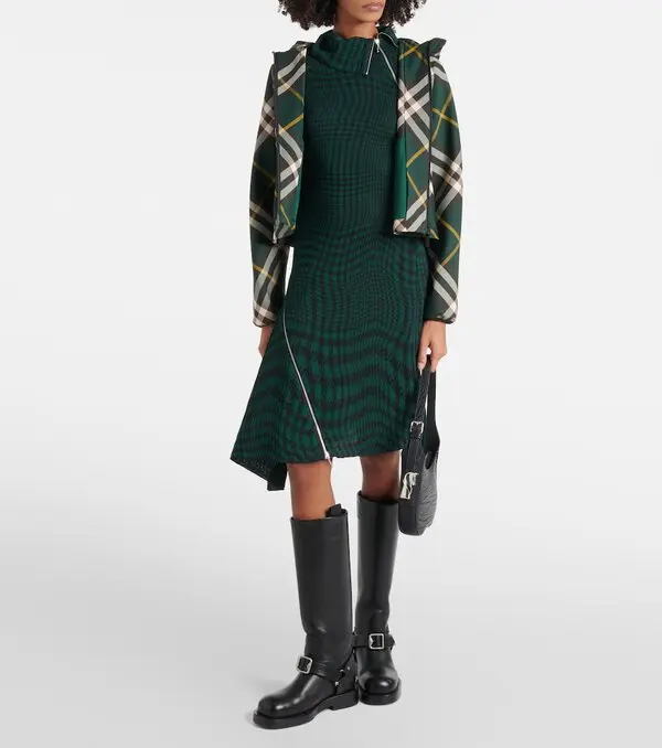 Burberry Check Wool-blend Midi Dress - Green