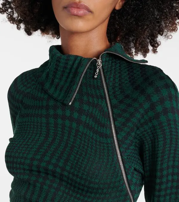 Burberry Check Wool-blend Midi Dress - Green