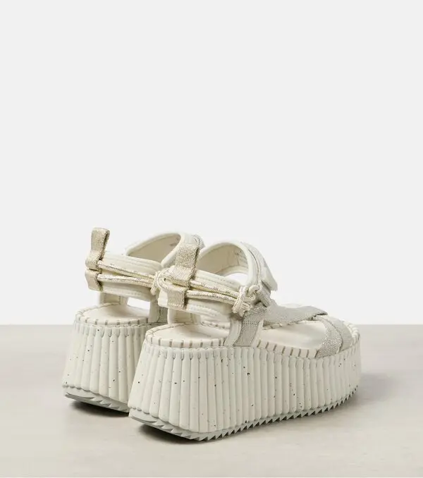 Chloé Nama Metallic Wedge Sandals