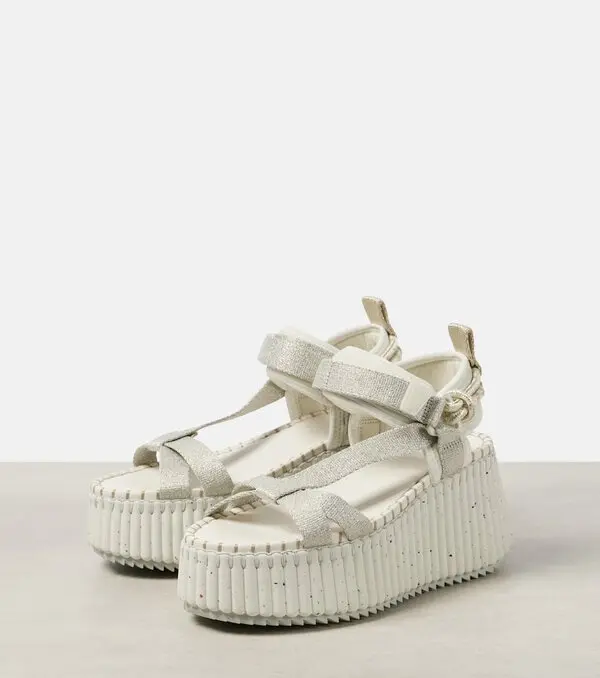 Chloé Nama Metallic Wedge Sandals