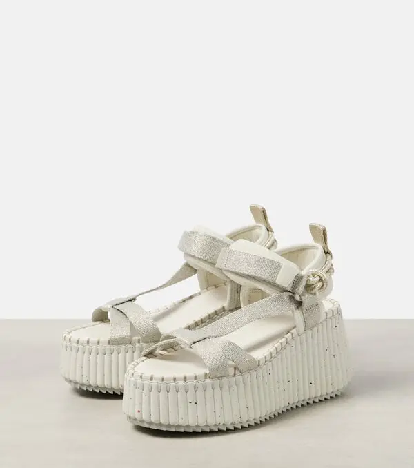 Chloé Nama Metallic Wedge Sandals - Silver