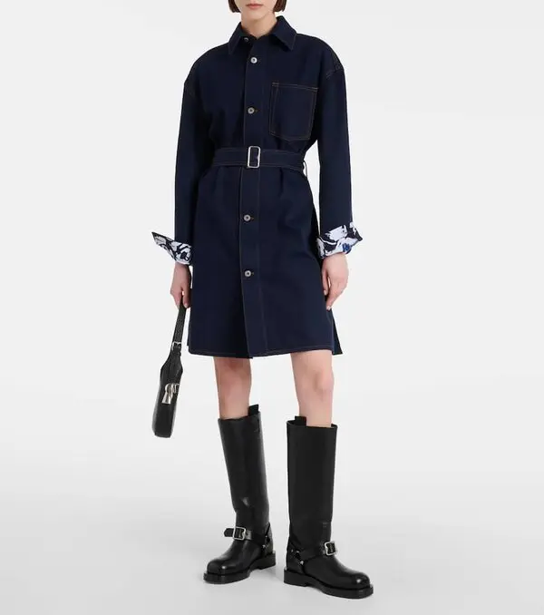 Burberry Belted Denim Shirt Dress In Blue - 40% Off