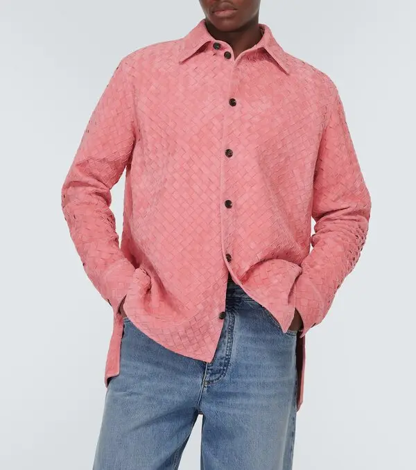 Bottega Veneta Intrecciato Suede Shirt - Pink | Editorialist