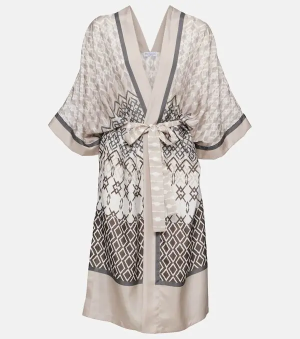 Brunello Cucinelli Printed Silk Robe - Grey