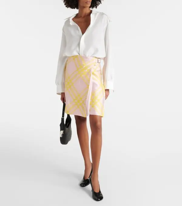 Burberry Checked Miniskirt - Yellow