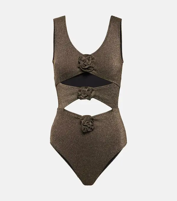 ALEXANDRA MIRO Beth Floral-appliqué Swimsuit - Brown