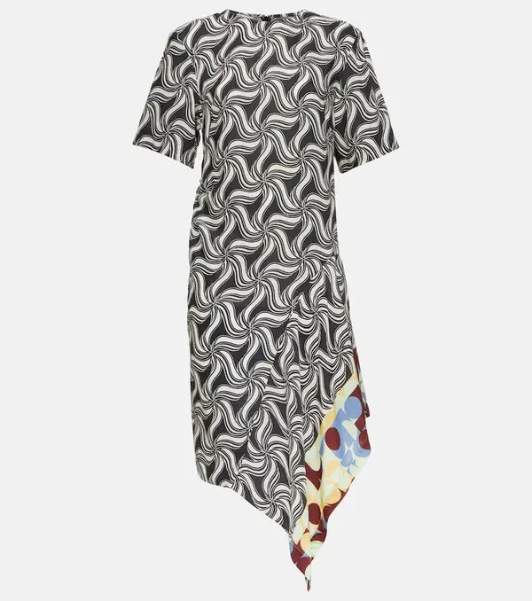 Dries Van Noten Printed Asymmetric Midi Dress - Multicoloured