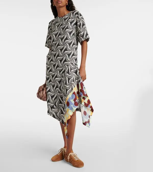 Dries Van Noten Printed Asymmetric Midi Dress