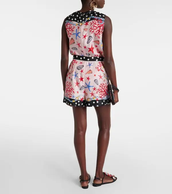Dolce & Gabbana Capri Printed Silk Shorts - White