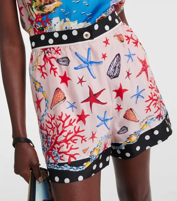 Dolce & Gabbana Capri Printed Silk Shorts - White