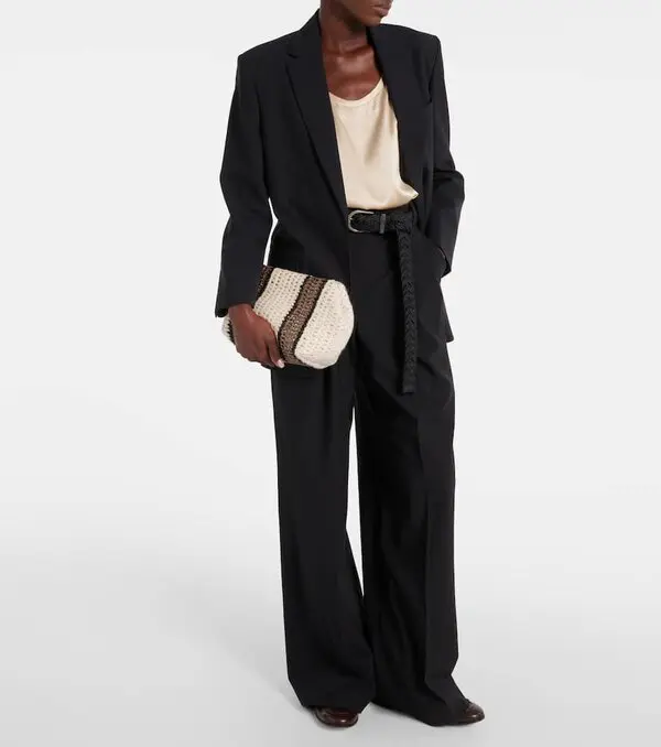 Brunello Cucinelli Wool-blend Wide-leg Trousers - Black