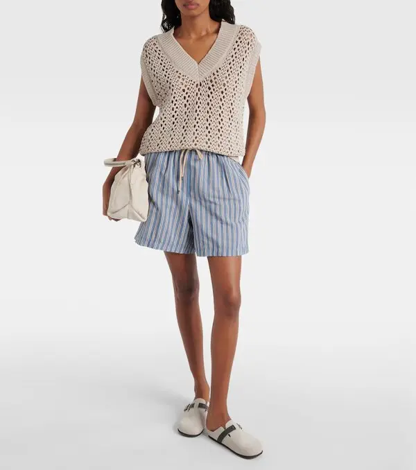 Brunello Cucinelli Open-knit Cotton-blend Sweater Vest - Beige