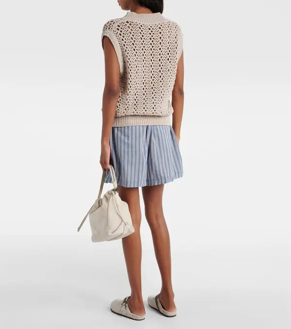 Brunello Cucinelli Open-knit Cotton-blend Sweater Vest - Beige