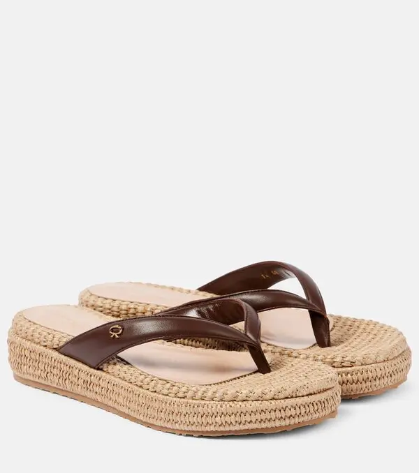 GIANVITO ROSSI Leather Platform Espadrille Thong Sandals - Brown