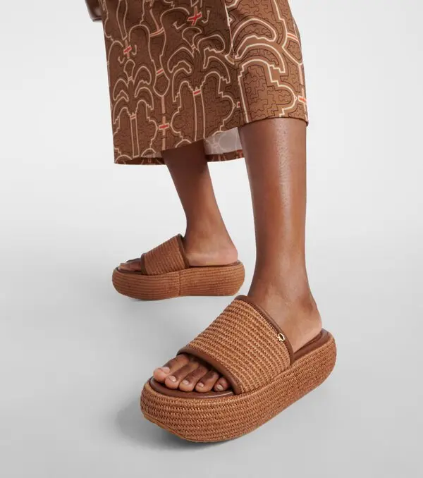 GIANVITO ROSSI Amami Leather And Raffia Platform Mules